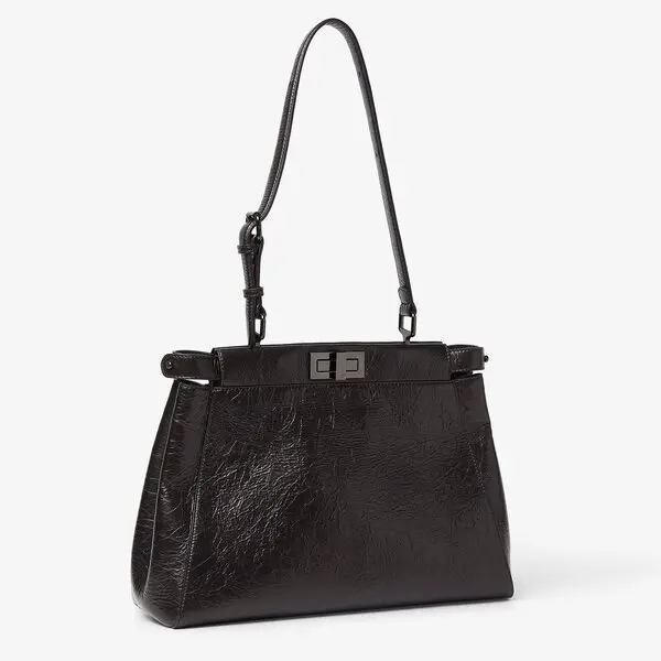 Fendi My Peekaboo Medium Crackled Black Leather Bag